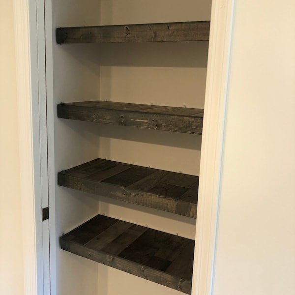 Custom Rustic Gray Wood Shelf Metal Wire Rack Cover Pantry Kitchen Home ...