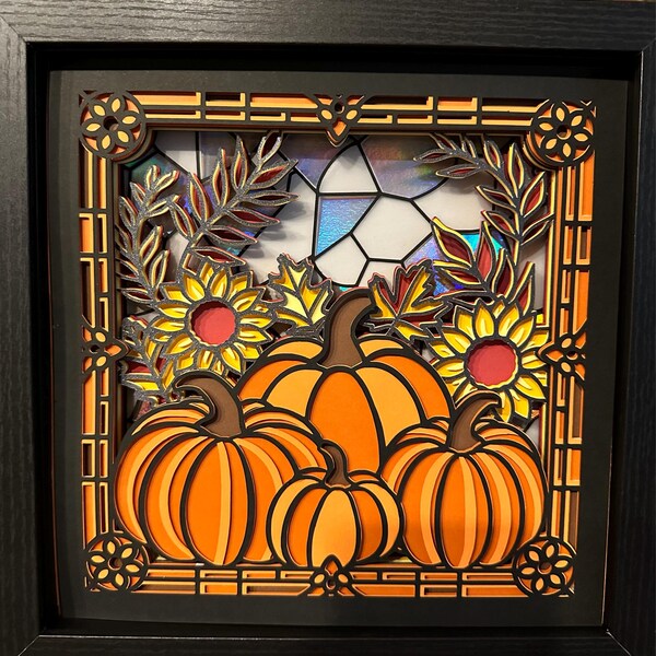 Pumpkin Stained Glass Shadow Box Svg, Fall Shadow Box Svg, Sunflower ...
