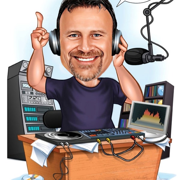 Podcaster Gift, Caricature Podcaster Portrait From Your Photo ...