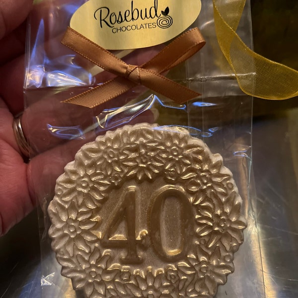 12 NUMBER FORTY #40 Chocolate Decorative FLORAL Gold Dusted Candy Party ...