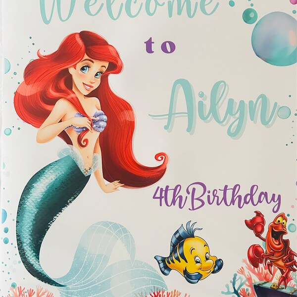 Little Mermaid Welcome Sign Any Age Birthday Girl Ariel Poster Custom ...