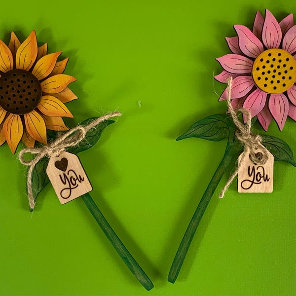Flower Sunflower Stick With Tag for Laser Cutting in SVG and PDF ...