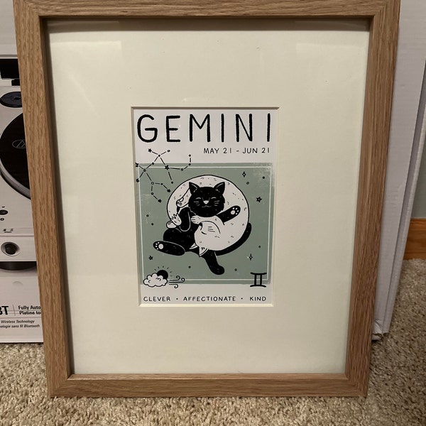 Gemini Cat Print, Zodiac Star Sign (A4, A3, A2, 5x7), Gemini Gifts, Cat ...
