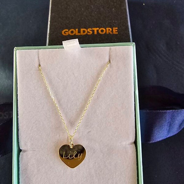 14K 18K Solid Gold Custom Engraved Heart Necklace, Personalized Dainty ...