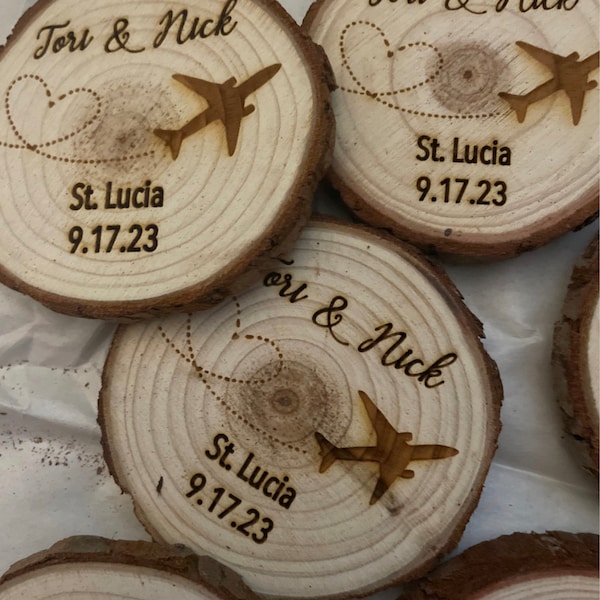 Custom Wood Slice Wedding Favor or Save the Date - Laser Engraved With ...