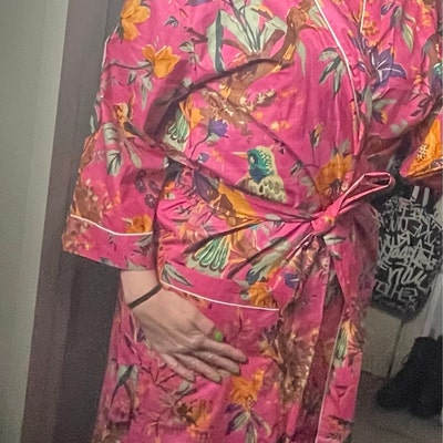 Pink Bird Ofmd Robe, Indian Soft Cotton Kimono, Bridesmaid Robe, Kimono ...