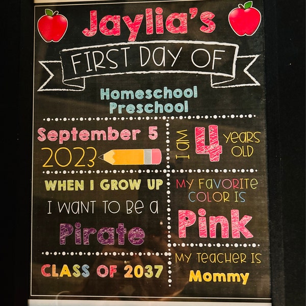 Editable Pink First Day of School Chalkboard Sign, Reusable First Day ...