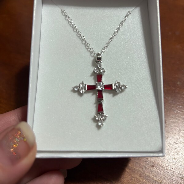 Ruby Red Cross Pendant Necklace, Gemstone Cross Necklace , CZ Cross ...
