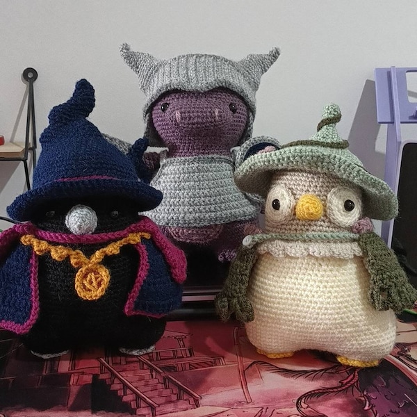 Wizard Crow, Dragon Knight and Witch Owl | 3in1 PDF Crochet Amigurumi ...