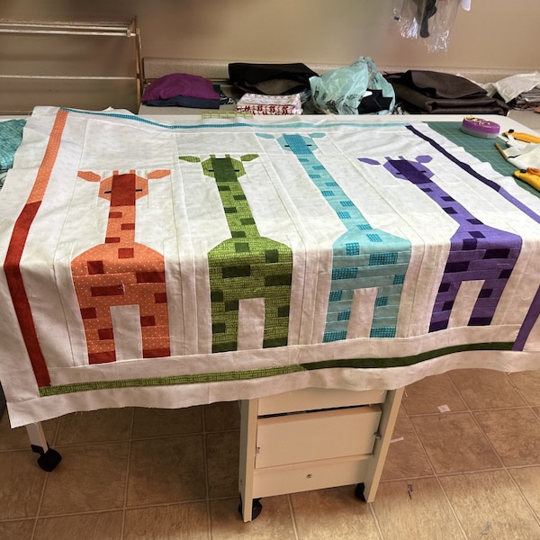 Giraffes in a Row Quilt Pattern, PDF Instant Download Modern Patchwork Baby Lap Size African ...