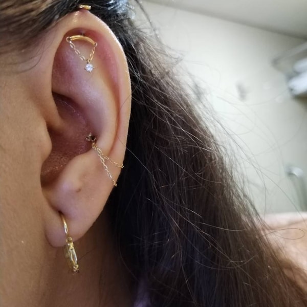 14K Gold Vertical Dangle Hidden Helix Piercing/threadless Push Pin Flat ...