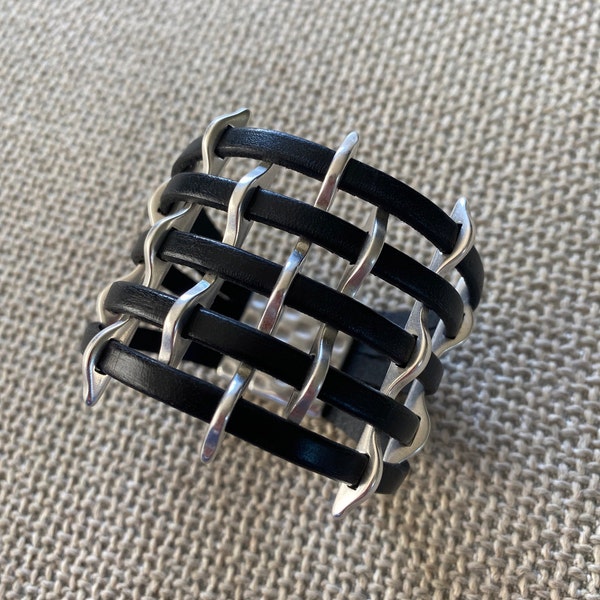 The Defender Bold and Edgy Statement Leather and Silver Cuff Bracelet ...