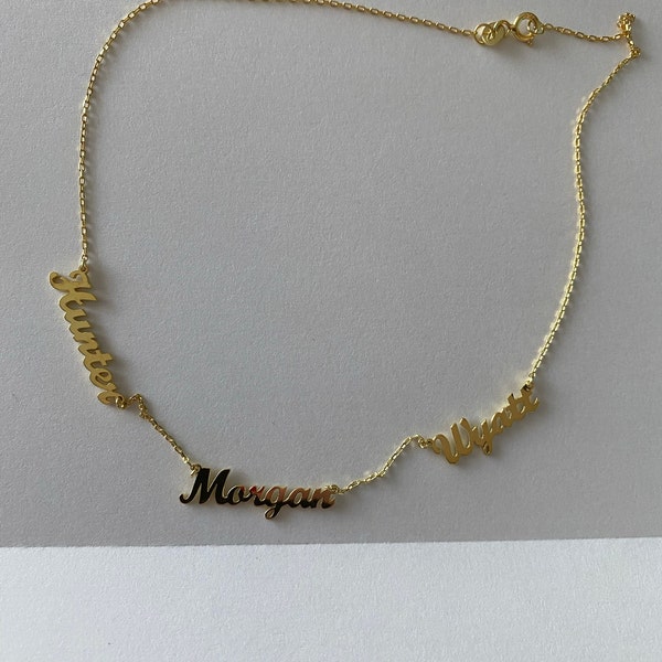 Five Names Necklace - Silver , Gold Name Necklace - Multiple Names ...
