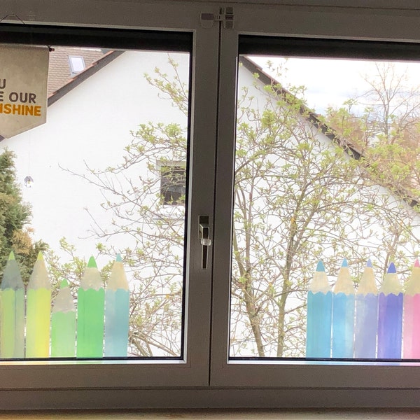 Window Decals Colored Pencils, Reusable Window Clings 6-set, Glass ...