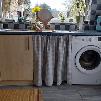 Gingham Hideaway Curtain in Grey, Curtain, Kitchen Curtain, Appliance ...