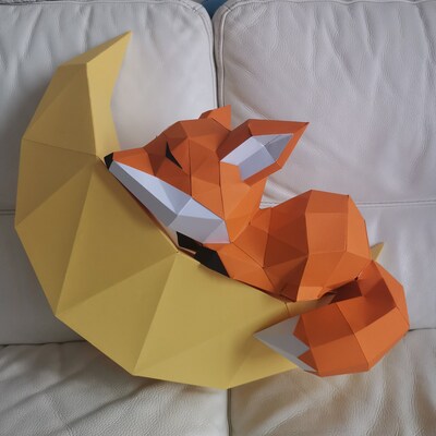 Fox Moon Papercraft PDF, SVG Template for Creating 3D Fox From Paper ...