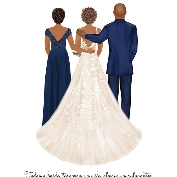 Personalized Bride and Parents Portrait Art PRINT | Mother & Father of ...