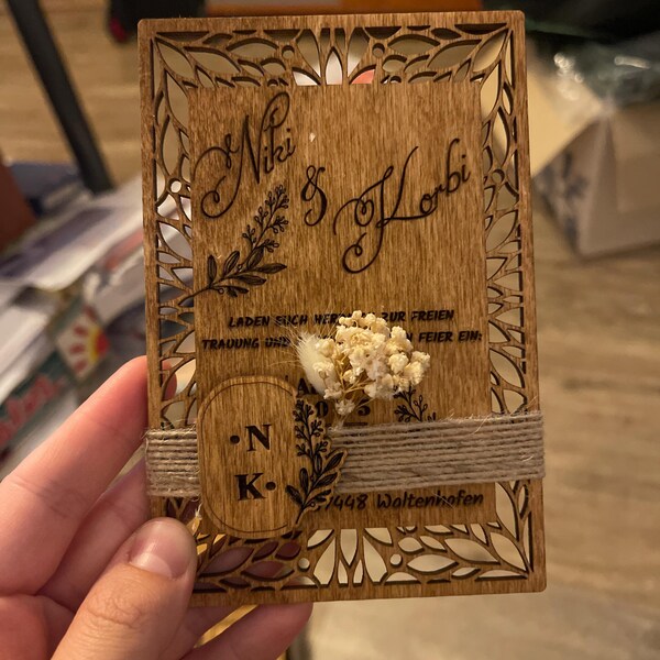 Rustic & Floral Wooden Wedding Invitations, Hand Painted Wooden ...