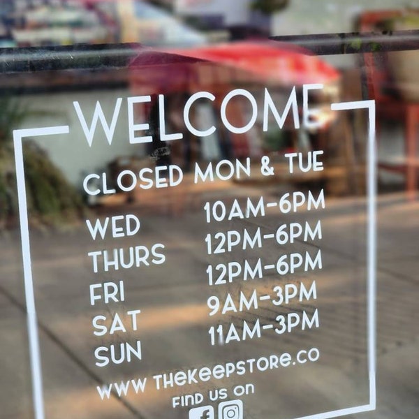 Custom Storefront Window Sticker | Business Hours | Vinyl Decal for ...