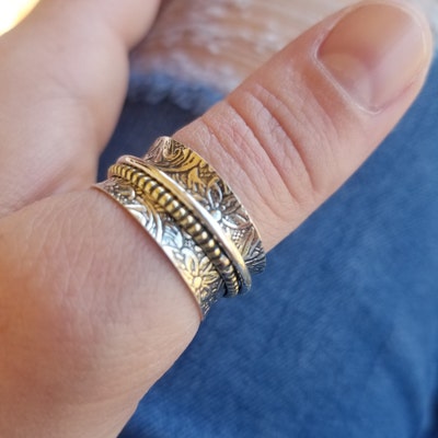 Spinner Ring, Two Tone Band Ring, Handmade Band Ring, Antique Spinner ...