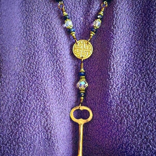 Rosary Style Necklace, Vintage Skeleton Key, Trinity Knot Wax Seal ...
