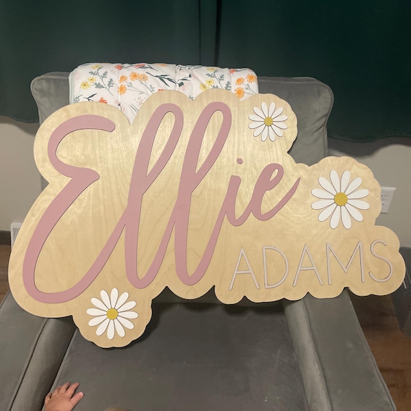 Flower Name Sign, Large Wood Name Sign, Nursery Name Sign, Daisy ...