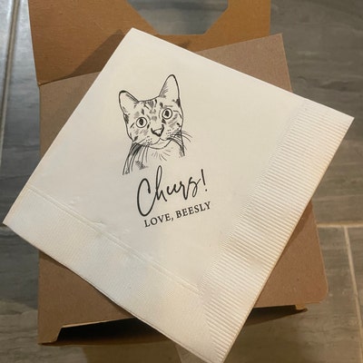 Custom Illustrated Cat Wedding Napkins, Bridal Shower, Engagement Party ...