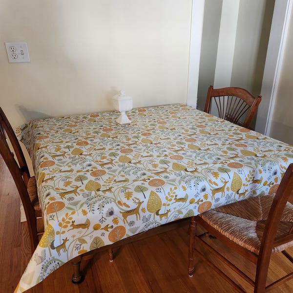 Oilcloth Tablecloth Molveno Leaves in Burnt Orange, Grey , Ochre ...