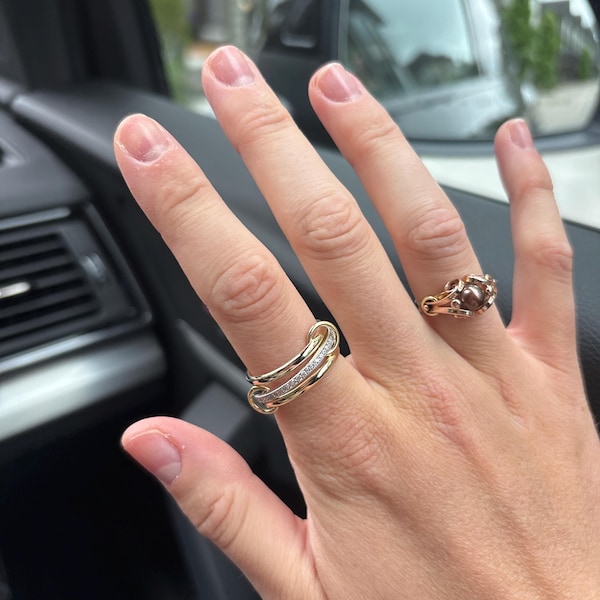 Bellanca Diamond Connected Stacker Gold Linked Spinner Ring, Handmade ...