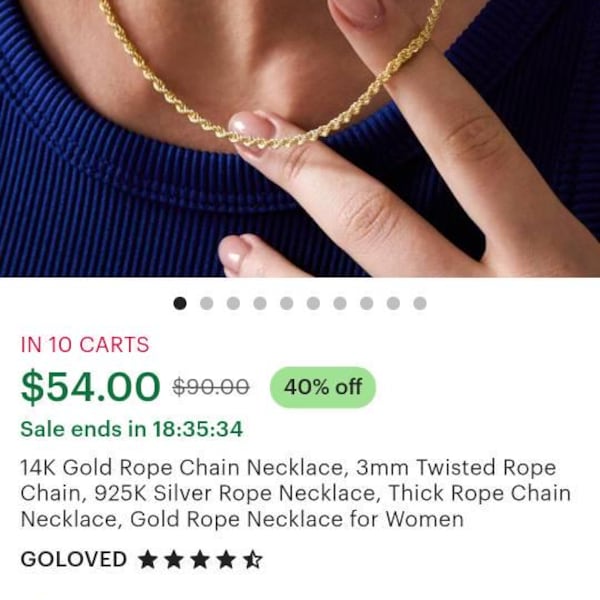 14K Gold Rope Chain Necklace, 3mm Twisted Rope Chain, 925K Silver Rope ...