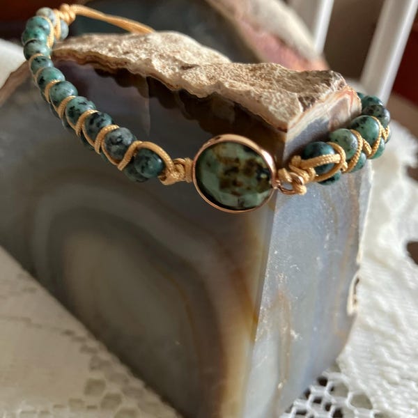 Gold Heart Shape Bracelets Natural Stone Imperial Jasper Wrap Bracelet ...