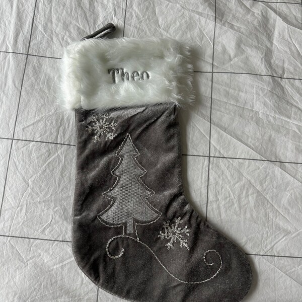 Embroidered Grey Velvet With Silver Beading Personalized Christmas ...