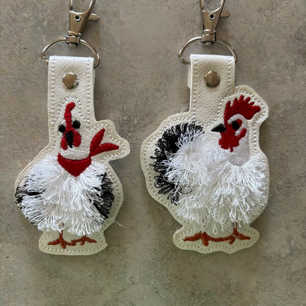 Fringed Chicken Key Fob Snap Tab SET of 2 Chicken Keychain in the Hoop ...