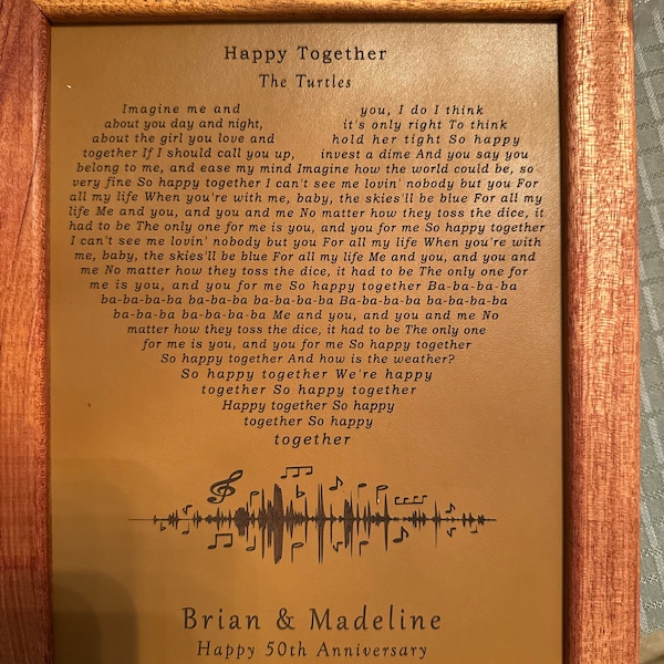 Handmade Leather Wedding Song Lyric Art Anniversary Gift for Him ...