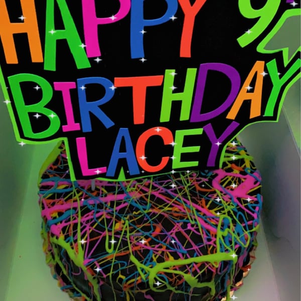 Glow Party Cake Topper, Colorful Neon Birthday Cake, Personalized ...