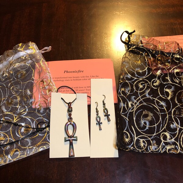 Ankh Earrings Flame Colored Copper Ankh Jewelry Egyptian Ankh Jewelry ...