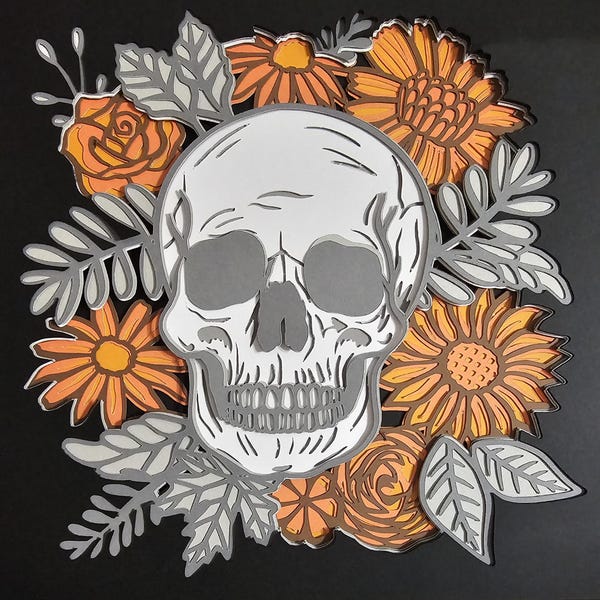 Flower Skull Shadow Box Svg, Halloween Shadow Box Svg, Spooky Shadow ...