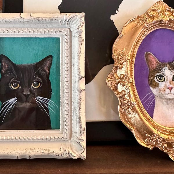 Black Cat 2x 2 Original Miniature Acrylic Painting on Canvas With or ...