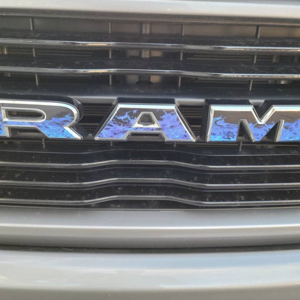 RAM Grill Emblem Overlay Decals BLUE FLAMES Fits 2009-2026 1500-5500 - Etsy