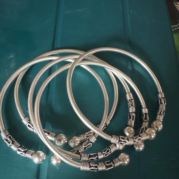 Solid Silver Bangle Stacking Bangles Set of 5 Bangle Half Round Bangle Silver Stacking Bangle ...
