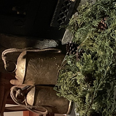 Yuletide Bells Set of 3 Large Rustic Gold Bells With Rope Standing ...