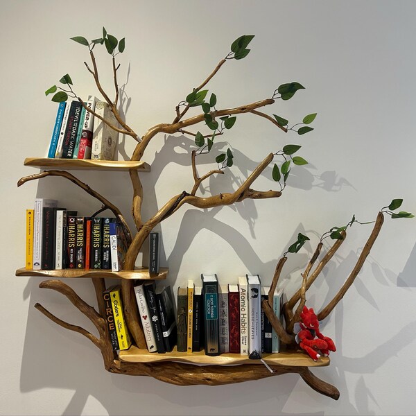 Tree Branch Bookshelf Decor Floating Shelves Driftwood Bookcase Art ...