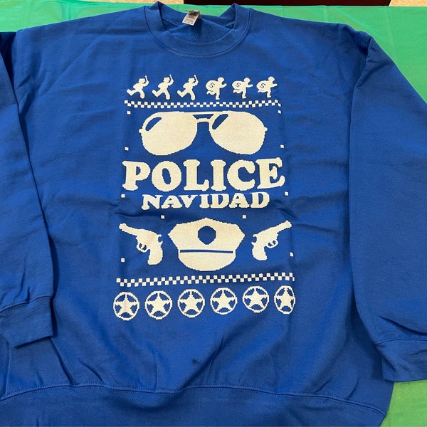 Police Navidad Ugly Christmas Sweater Unisex Adult Crew Neck Sweatshirt ...