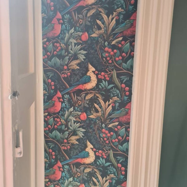 Cardinal Birds Red Blue Toile De Jouy Floral Wrapping Paper Blue Toile ...