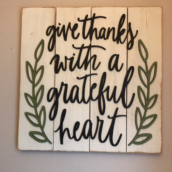 Give Thanks Grateful Heart Sign, Modern Farmhouse Wall Decor, Wood ...