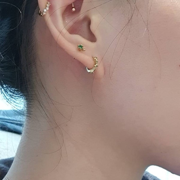 14K Solid Gold Evil Eye Eyebrow Ring/rook Barbell/curved Barbell/rook ...