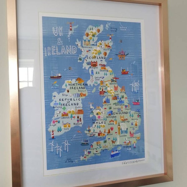 UK Illustrated Map-giclee Print. UK Illustrated Map. UK Poster Art. Uk ...