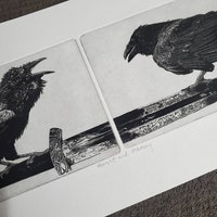 Wall Art, Goth Art, Raven Artwork , Raven, Crow, Etching, Celtic Art ...