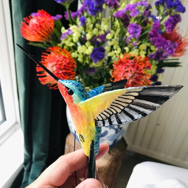 Paper Machè Sculpture and Figurines Hanging Bird Ornament Hummingbird ...