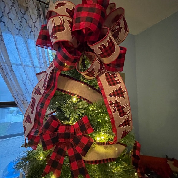 Christmas Tree Topper / Xmas Decorative Bow / Buffalo Xmas Tree Topper ...